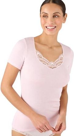 Damart T-Shirt Manches Courtes Fine côte Guipure Thermolactyl Femme Rose Taille 50-52 (XL)