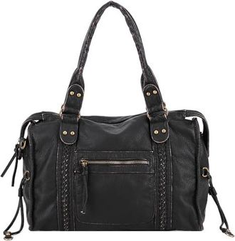 Generic Sac &agrave; bandouli&egrave;re en cuir synth&eacute;tique de couleur unie avec fermeture &eacute;clair clout&eacute;e et sangle r&eacute;glable pour le shopping, le travail, l&eacute;cole et un usag