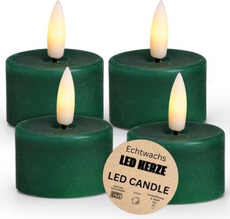 Matches 21 LED Teelichter 4er Set aus Wachs mit Timerfunktion - Kerze realistisch flackernde Flamme warmwei&szlig; &Oslash; 4 x 4 cm - Elektrische Wachskerze in Gr&uuml;n als gem&uuml;