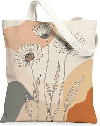 Generic Sac fourre-tout en toile de fleurs de calendula printani&egrave;res pour le shopping, 33 x 38 cm, motif floral r&eacute;tro du milieu du si&egrave;cle, sac d&eacute;picerie r&eacute;uti