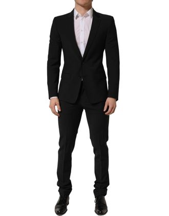 Dolce & Gabbana Black Wool Slim Fit Formal 2 Piece Men Suit Polyester Elastane