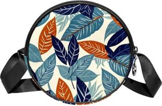 Generic Petit sac &agrave; bandouli&egrave;re Circle pour femme, motif feuille artistique, sac &agrave; dos avec fermeture &eacute;clair, bretelles r&eacute;glables, sac &agrave; main rond d&eacute;contract&eacute;