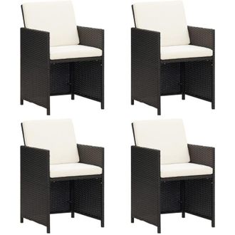 vidaXL Chaises à manger de jardin avec coussins 4 pcs noir poly rotin