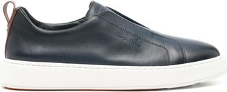 Santoni Homme, Chaussures, Bleu, Taille: 42 1/2 EU Baskets sans Lacets en Cuir avec Semelle en Caoutchouc