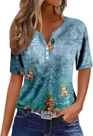 Generic T-shirt d&eacute;t&eacute; &agrave; manches courtes pour femme - Coupe ample - D&eacute;contract&eacute; - T-shirt d&eacute;t&eacute; - Haut de baseball - Pour femme et adolescente, bleu, XL