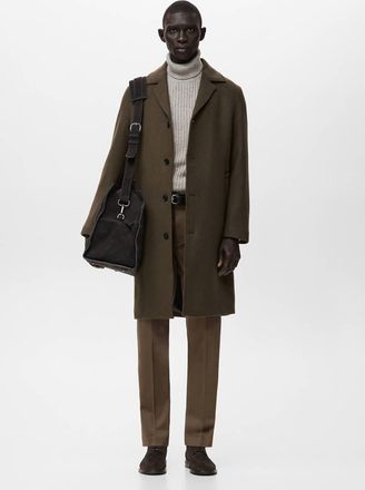 Mango Manteau classique laine m&eacute;lang&eacute;e marron - Homme - XXL - MANGO MAN