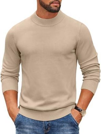 Coofandy Pull pour Homme &agrave; Col Rond et Manches Longues Pull &agrave; Col Roul&eacute; Tricot&eacute; Mock Turtleneck Sweater Pull L&eacute;ger Kaki 3XL