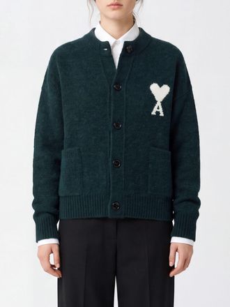 Ami Cardigan relaxed fit en laine et alpaga avec logo jacquard