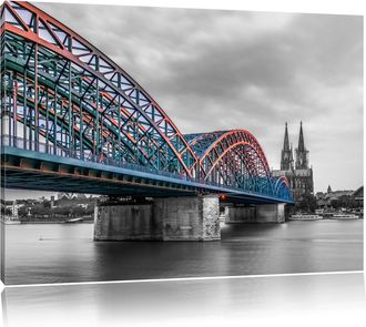 Pixxprint schöne Hohenzollernbrücke mit Kölner Dom B&W, Größe: 100x70cm, Leinwandbild, fertig gespannt, Wandbild, Dekoration, Kunstdruck, kein Poster