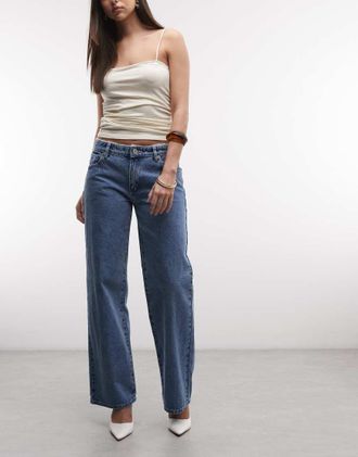 Abrand Abrand - 99 Selena - Jean baggy taille basse avec d&eacute;tails en dentelle - D&eacute;lavage fonc&eacute;-Bleu