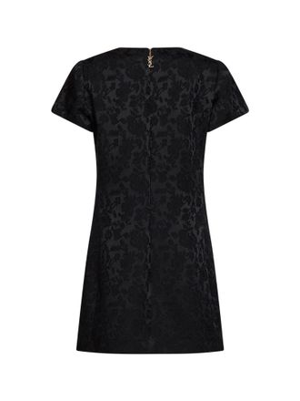 Saint Laurent Womens Mini Dress Black Floral Jacquard Satin Acetate