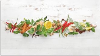 Artland ARTland Spritzschutz Küchenrückwand aus Alu für Küche Herd Spüle Motiv 90x50 cm (BxH) Ernährung & Genuss Lebensmittel Gewürz Fotografie Weiß Kräuter u