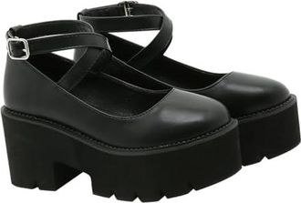 FOMIYES Sandales Plateforme Épaisses à Talon Rond Femme Design Croisé Élégant Confort pour Sorties Noir