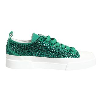 Dolce & Gabbana Femme, Chaussures, Vert, Taille: 41 EU Baskets Vert Portofino Crystal DG Logo