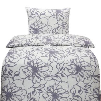 Generic Hochwertige Biber Bettw&auml;sche Baumwolle Blumen Wei&szlig; Grau 135x200 80x80 Set 2tlg