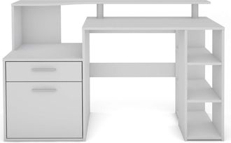 Byliving Schreibtisch LOUIS / gro&szlig;er Computertisch in wei&szlig; / viel Stauraum / 1 T&uuml;r + 1 Schubkasten + 3 offenen F&auml;chern / XXL-Tisch / Arbeitstisch / B&uuml;rotisch /