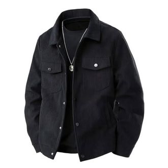 Generic Veste shacket en velours c&ocirc;tel&eacute; pour homme avec fermeture &agrave; bouton-pression, manches longues et poches &agrave; rabat, l&eacute;g&egrave;re, c&ocirc;tel&eacute;e, d&eacute;contract&eacute;e, travail