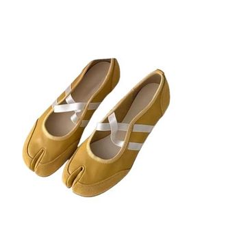 Generic JCVBN Ballerines plates noires argent&eacute;es et rouges pour femme - Bout fendu - Ballerines Tabi - Chaussures de marche pour femme - Chaussures d&eacute;t&eacute;, jaun