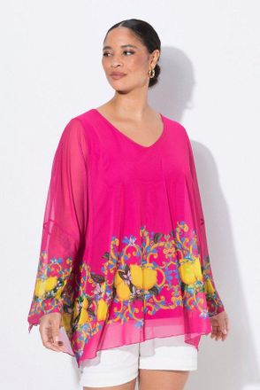 Miamoda Druckbluse Meshbluse oversized Zitronen-Bord&uuml;re