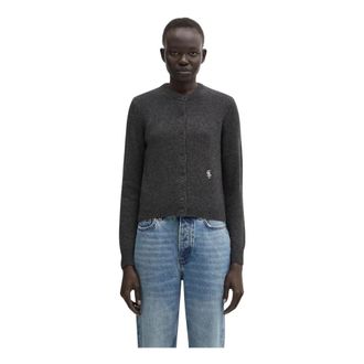 Sporty & Rich Button Logo Cardigan - - Knitwear - Damen - Grau - L
