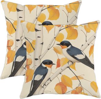 Generic Herbstschwalbenvogel Kissenh&uuml;lle Mit Rei&szlig;verschluss Kissenh&uuml;llen Modern Kissenbez&uuml;ge F&uuml;r Balkon Heimdekoration Bett 45X45Cm 2Er Set
