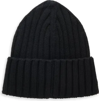 Moncler Womens Knitted Beanie With Turn-Up Black Wool Virgin Hat