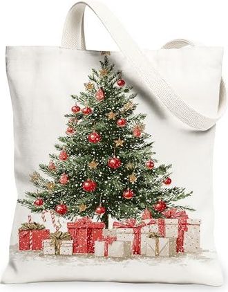 Generic Sacs fourre-tout en toile motif sapin de No&euml;l, motif floral vintage, sacs d&eacute;picerie r&eacute;utilisables, l&eacute;gers et lavables en toile pour voyage, shopping, 