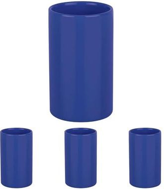 Spirella Zahnputzbecher Zahnb&uuml;rstenhalter Keramik Tube 7x11,5 cm Blau, Blue (Packung mit 4)