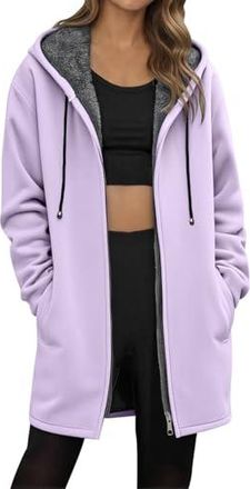 Generic Vestes dautomne et dhiver pour femme, couleur unie, mi-longue, doublure en polaire, veste &agrave; fermeture &eacute;clair 2026, violet, 3XL