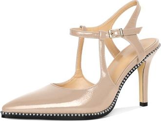 EDEFS Escarpins à Bouts Pointus Femmes 3.5 Pouces à Haut Talon Stiletto Ankle Strap Fermeture à Boucle Beige EU39