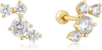 Ania Haie Damen Ohrstecker CHIC CREATOR Pavé Climber Barbell Earrings aus 925 Sterling Silber 14k vergoldet, besetzt mit 8 Zirkonia, Größe: 10,5 x 5,5 mm, inkl.