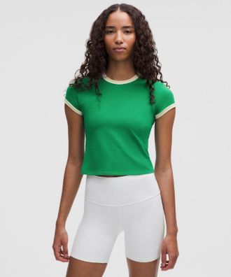 lululemon Baby Tee court ringer en coton biologique pour Femmes - Vert - Taille XL