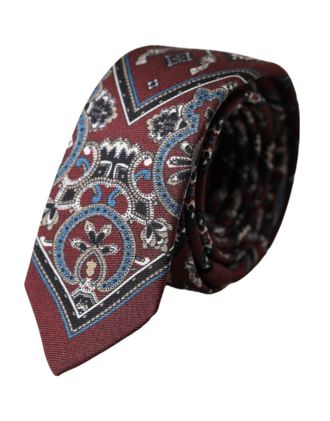 Dolce & Gabbana Bordeaux Printed Silk Adjustable Men Tie
