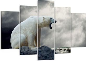 Arttor Mehrteilige Bilder auf Leinwand 150x100cm Leinwandbild B&auml;r Tiere Wasser Eis Gro&szlig; XXL Wanddeko Bild Schlafzimmer Set 5 teilige Wandbilder Dekoration Wo