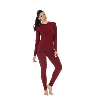 Generic Ensembles thermiques pour femmes par temps froid, couche de base doubl&eacute;e en polaire pour temps froid, chemises et bas &agrave; manches longues, Rouge, L