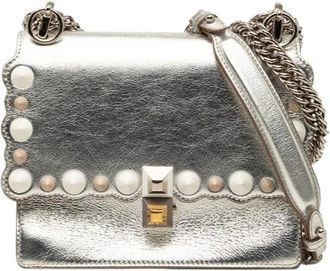 Fendi Sac bandouli&egrave;re Pre-owned Kan I Mini en cuir et cha&icirc;ne - Femme - Pre-owned - Gris - Taille: ONE Size