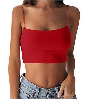 Generic Haut court spaghetti pour femme - Haut court spaghetti pour femme - Haut court Y2K d&eacute;contract&eacute; - D&eacute;bardeur soutien-gorge int&eacute;gr&eacute; grandes tailles - D&eacute;b