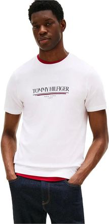 Tommy Hilfiger Homme, Tops, Blanc, Taille: XL T-shirt &agrave; manches courtes avec logo imprim&eacute;
