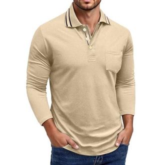 Generic Polo pour homme Coupe ajust&eacute;e Haut d&eacute;contract&eacute; &agrave; manches longues avec col boutonn&eacute; pour lhiver Confortable et respirant V&ecirc;tements de tous les jours Te