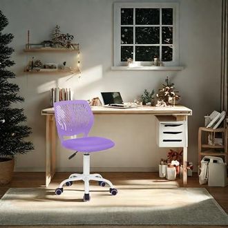 Furniture R Teens Mädchen Task Chair 360 Swivel Low Mid PP Mesh Back Fabric Seat Höhenverstellbare Rollrolle, Fabric Purple