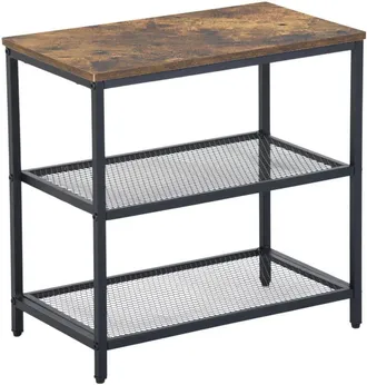 Furniture R FurnitureR &Eacute;tag&egrave;re de rangement, meuble de rangement avec 3 &eacute;tag&egrave;res et pieds r&eacute;glables, banc tabouret en MDF vintage pour salon, chambre, couloir