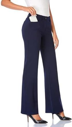 Generic Pantalon de travail extensible pour femme - Taille haute - Jambe droite sur mesure - Pantalon de bureau - Pantalon palazzo - Braguette &agrave; boutons - Pan