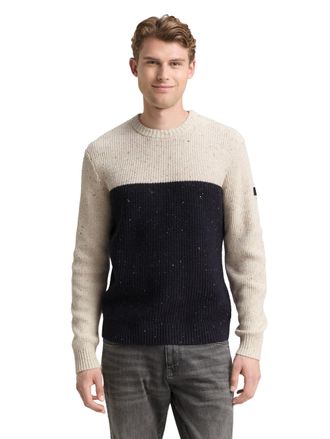 Tom Tailor Herren 1048712 Strickpullover Mit Strukturmix, 39360 - Offwhite Navy Color Block, 3XL EU