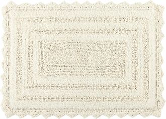 Loberon Badematte Yalexir, Strukturmix aus Frottee und Getufteten Streifen, Gehäkelte Bordüre, Weiche Haptik, Badteppich, Badvorleger, Baumwolle, Creme