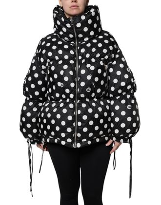 Dolce & Gabbana Womens Black White Polka Dot Full Zip Puffer Jacket And Nylon Clothing