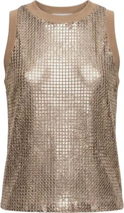 PESERICO Femme, Blouses et Chemises, Brun, Taille: 42 FR Haut en cr&ecirc;pe avec broderie de sequins