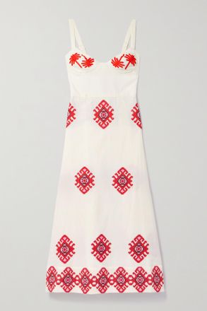 Johanna Ortiz + Net Sustain God Enkai Midikleid Aus Baumwollpopeline Mit Stickereien - Ecru