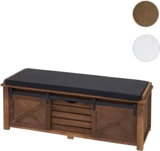 Mendler Mendler - Banc avec compartiments de rangement HWC-H53, rembourr&eacute;, m&eacute;tal, bois massif, aspect shabby 43x102x33