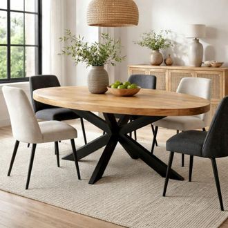 Pier Import Table ovale bois clair pied crois&eacute; m&eacute;tal noir 160 cm RIVANO