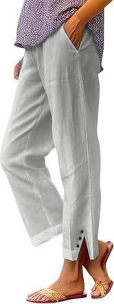 Generic IQYU Pantalon d&eacute;t&eacute; 7/8 en mousseline pour femme - L&eacute;ger - 3/4 - Grande taille - Pantalon d&eacute;t&eacute; l&eacute;ger - Pantalon de plage avec fente - Pantalon d&eacute;t&eacute; l&eacute;g